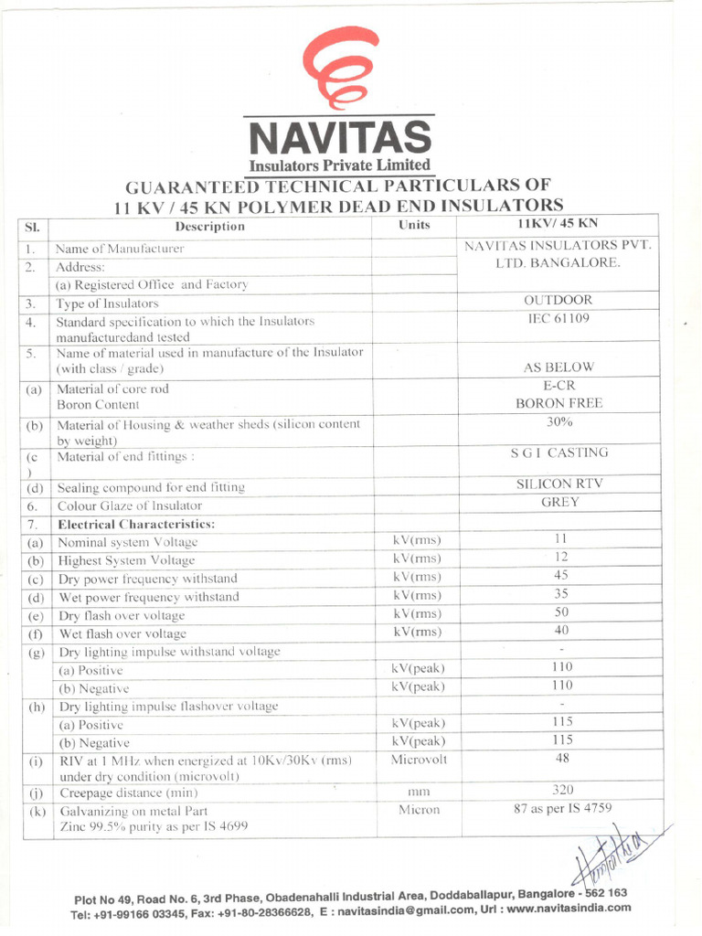 11 KV 45kN Dead End Insulator GTP Drawing | PDF