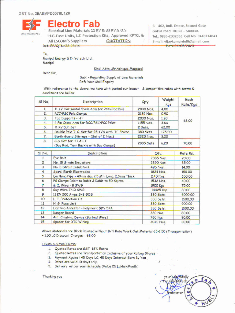 Electro Fab Quotation - Electro Fab | PDF