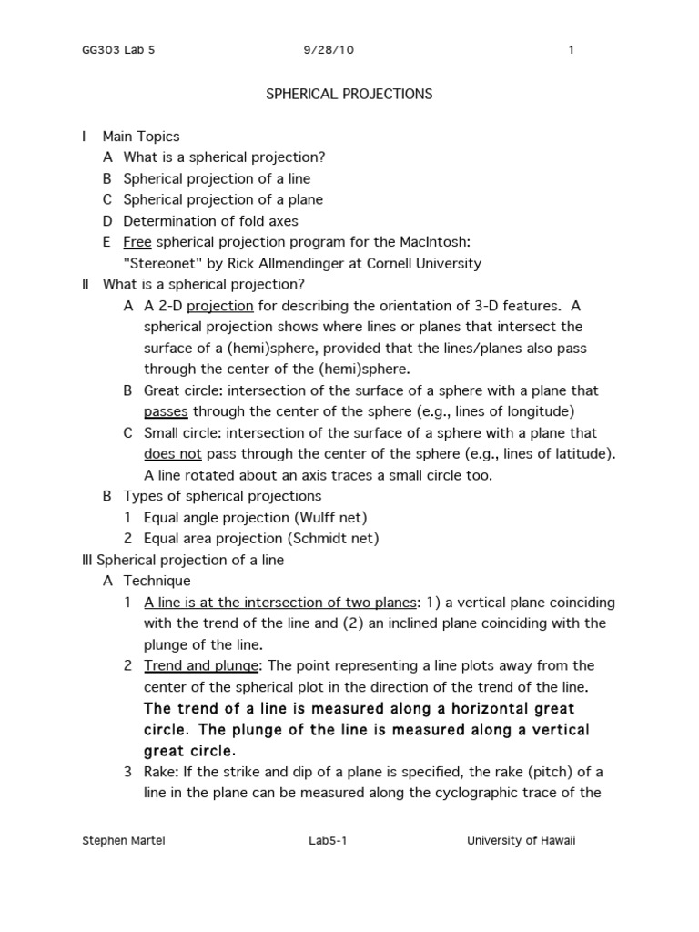 Spherical Projections Lab Guide | PDF | Sphere | Angle