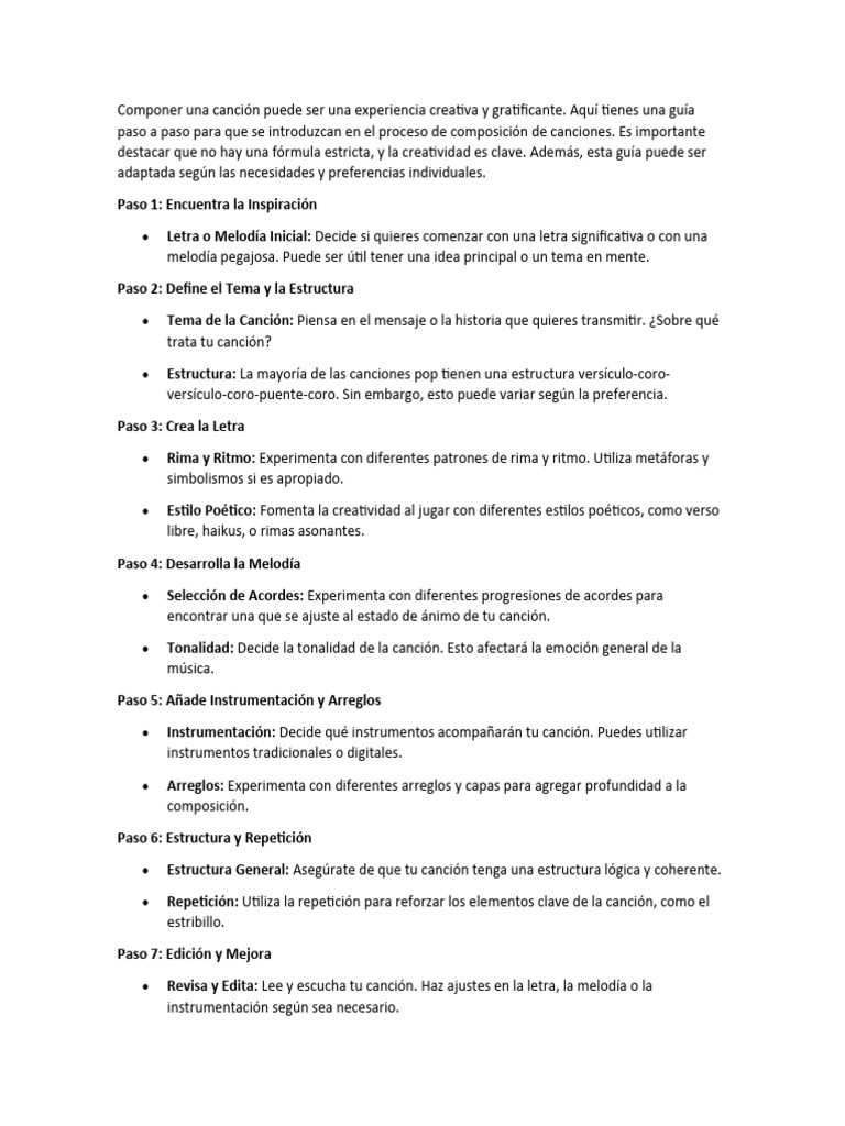 Pasos para Escribir Una Canción | PDF | Canciones | Letra