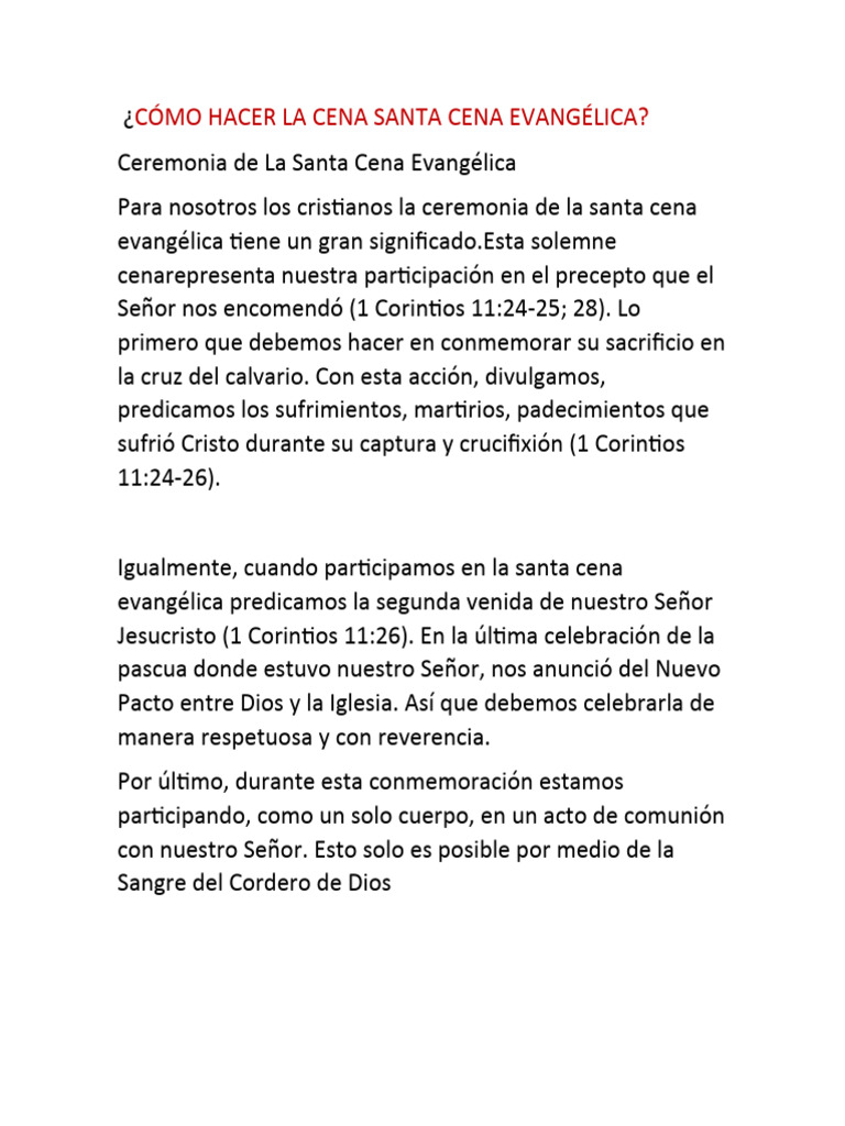 Cómo Celebrar la Santa Cena Evangélica | PDF | eucaristía | Última cena