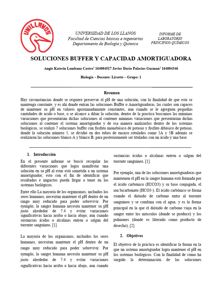 Soluciones Buffer y su Capacidad Amortiguadora | PDF | Solución tampón ...