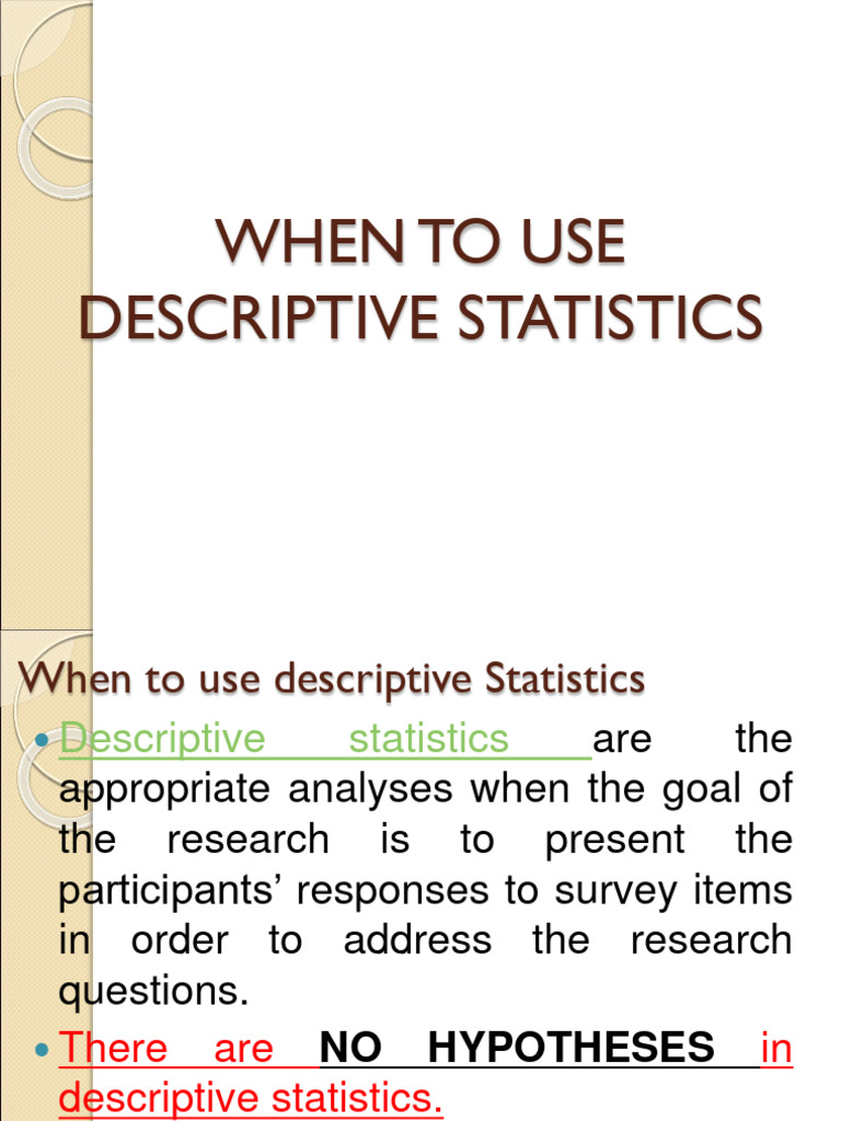 When To Use Descriptive Statistics MCC 703 | PDF | Categorical Variable | Statistics
