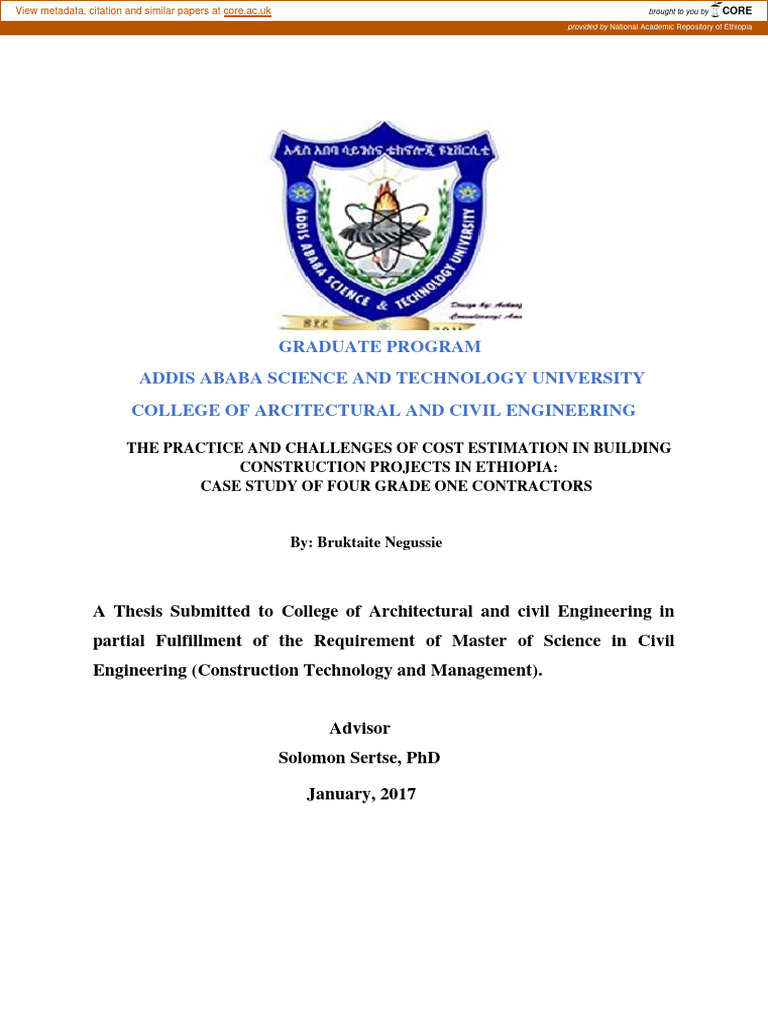Graduate Program Addis Ababa Science and Technology University College ...