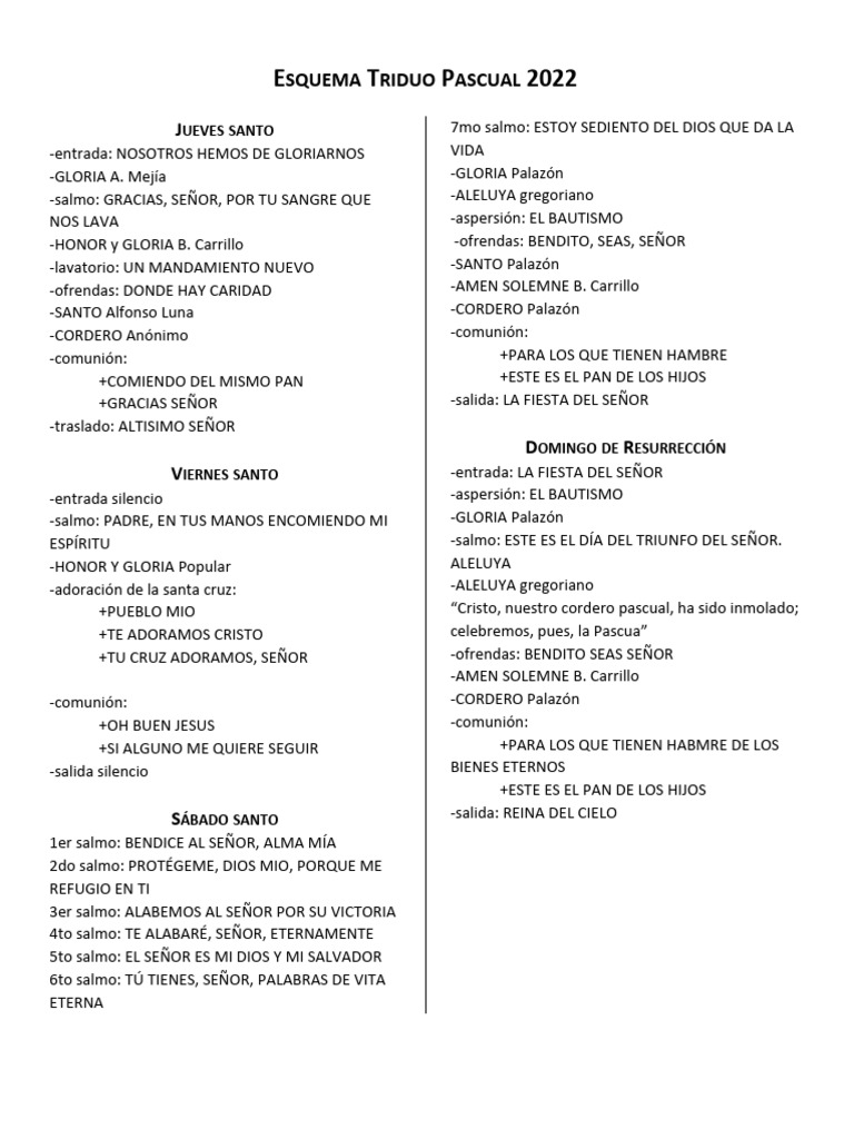 Esquema Triduo Pascual 2022 | Descargar gratis PDF | Pascua de Resurrección | Liturgia Catolica