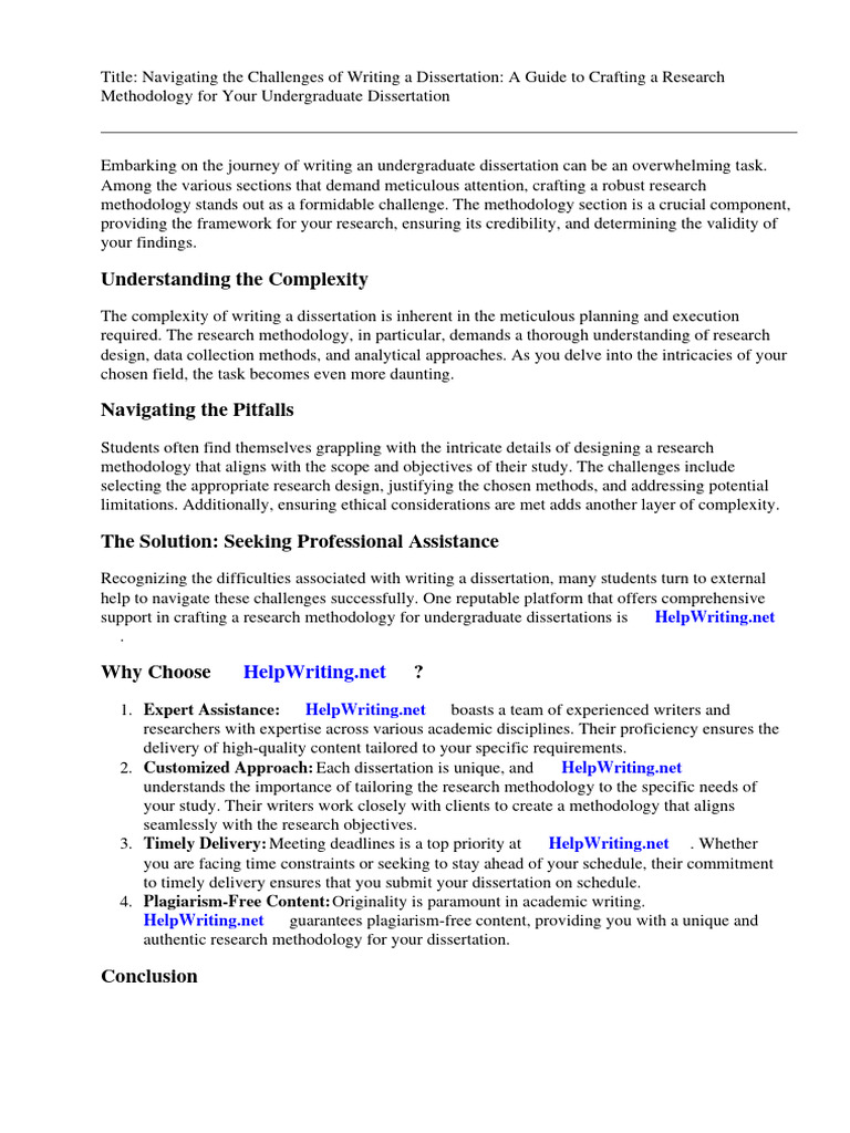 How To Write A Research Methodology For An Undergraduate Dissertation ...