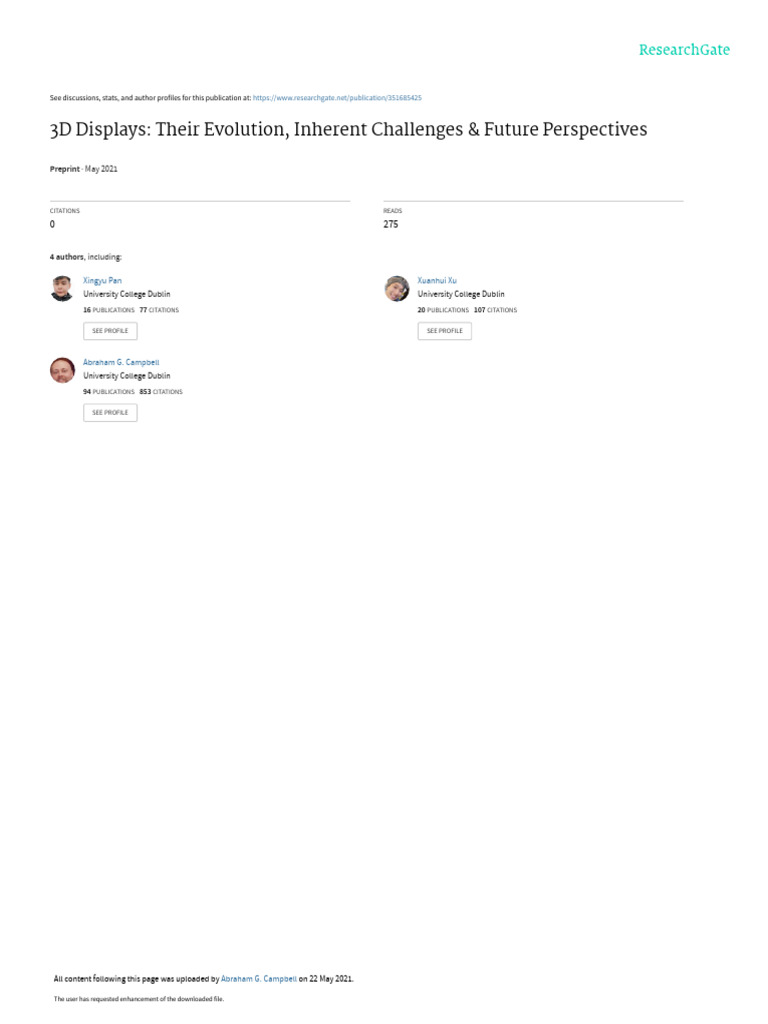 3D Displays: Their Evolution, Inherent Challenges & Future Perspectives | PDF | Stereoscopy ...