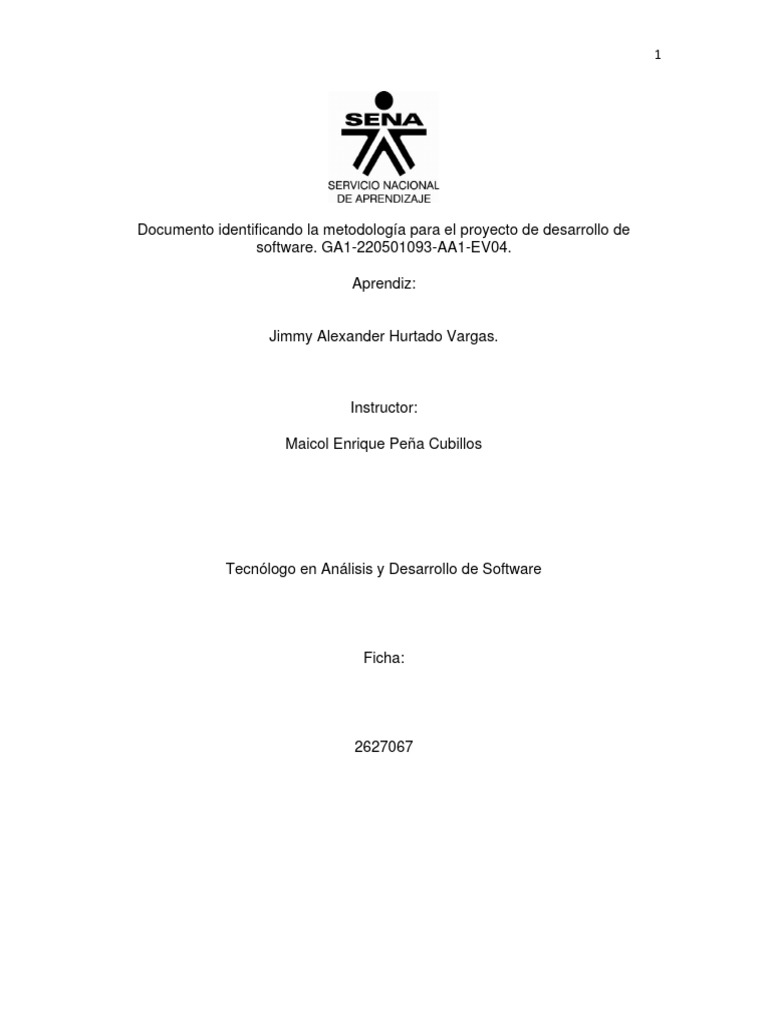 Documento Identificando La Metodología para El Proyecto de Desarrollo de Software | PDF ...