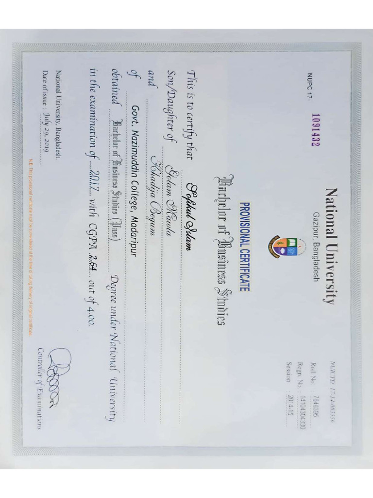 Degree Certificate Pdf