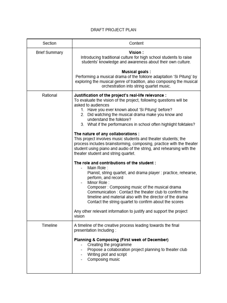 Draft Project Plan | PDF | String Instruments | Piano