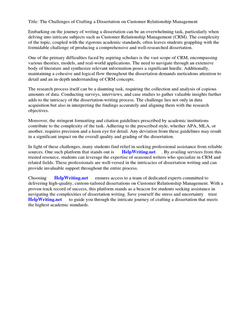 Sample Dissertation On Customer Relationship Management | PDF ...