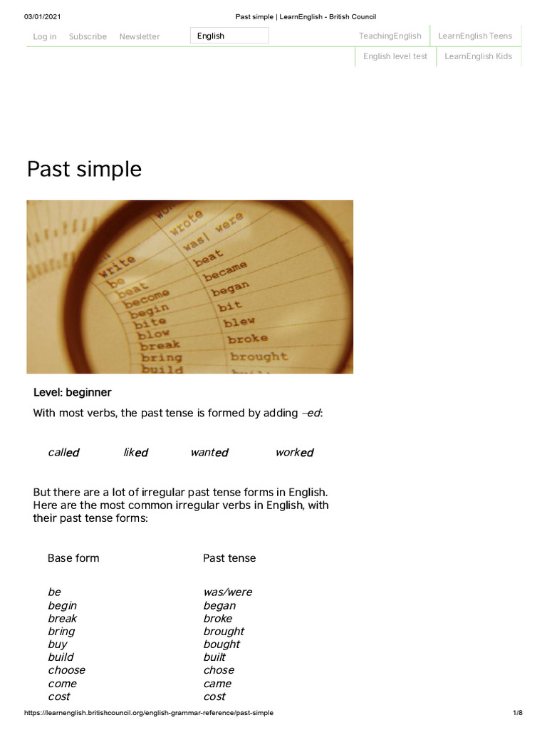 Past simple _ LearnEnglish - British Council | PDF | Linguistics | Grammar