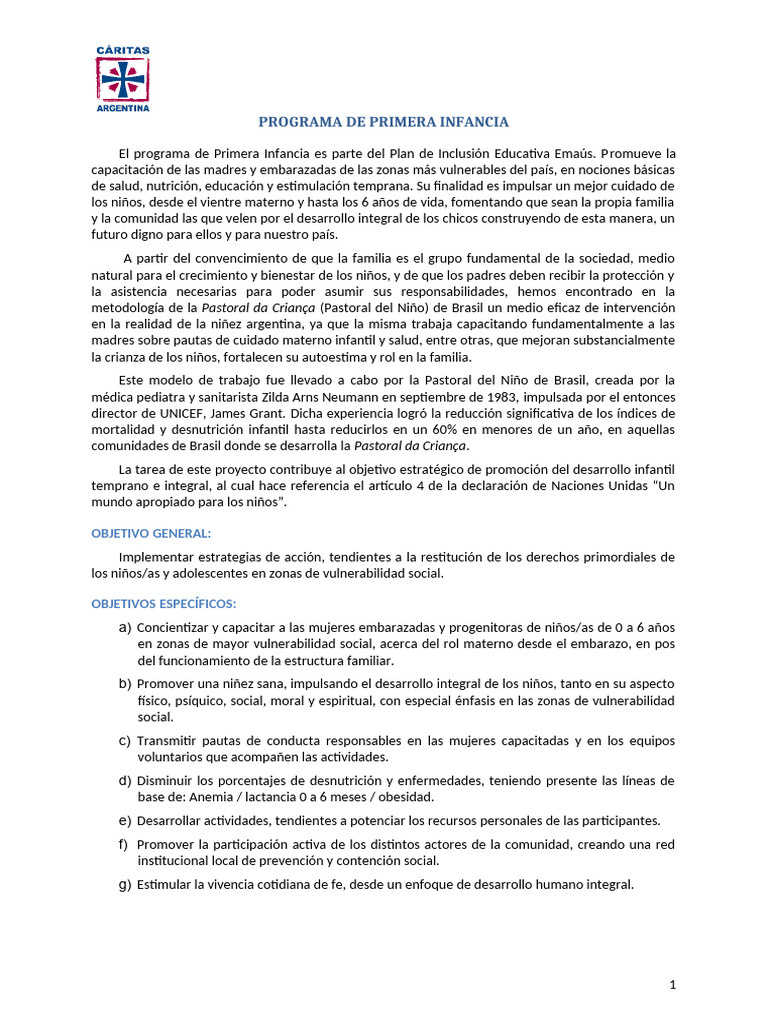 Primera Infancia - Cáritas Argentina | PDF | Unicef