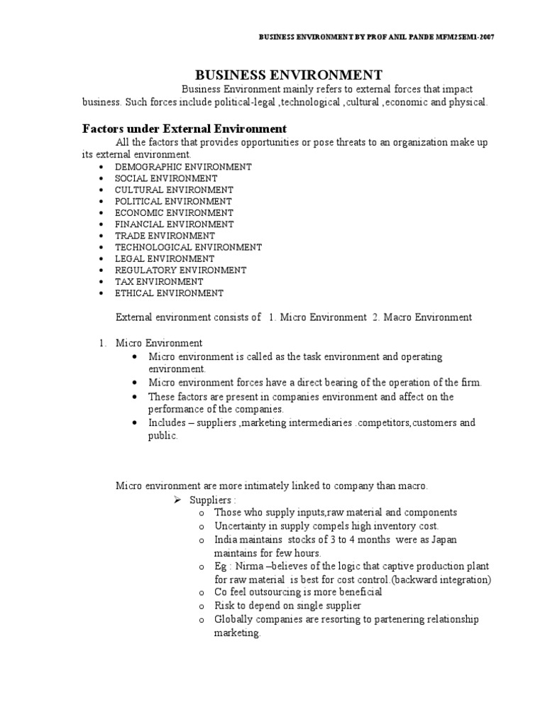 Business Environment Notes | PDF | Corporate Governance | Strategic ...