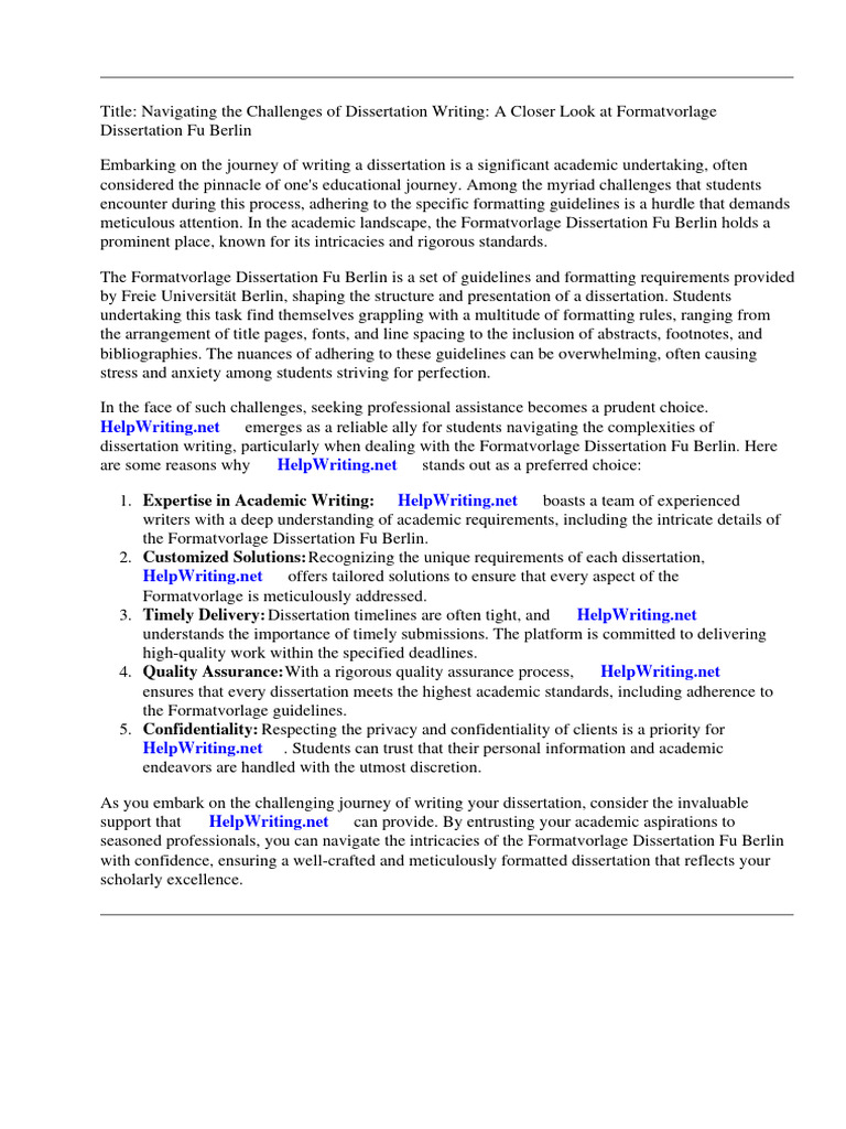 Formatvorlage Dissertation Fu Berlin | PDF