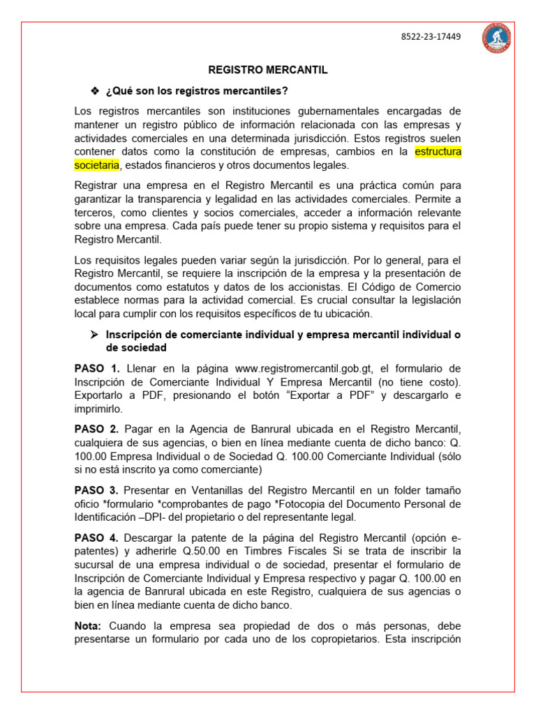 REGISTRO MERCANTIL | PDF | Sociedad de responsabilidad limitada | Sociedad General
