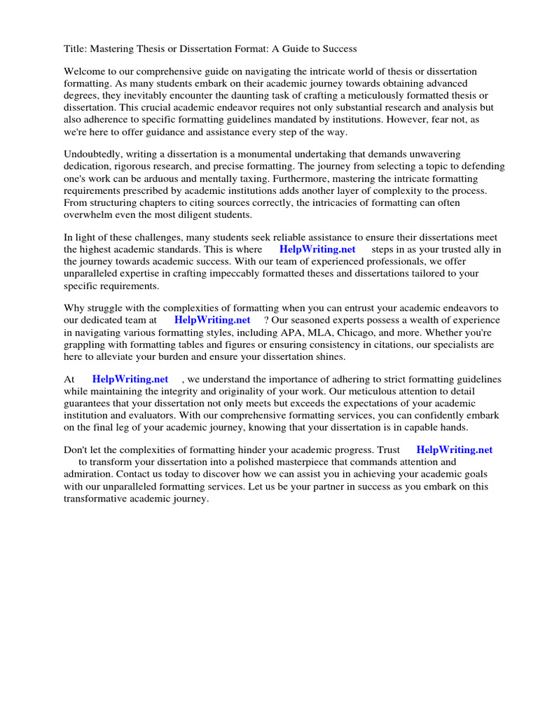 Thesis or Dissertation Format | PDF | Thesis | Doctor Of Philosophy