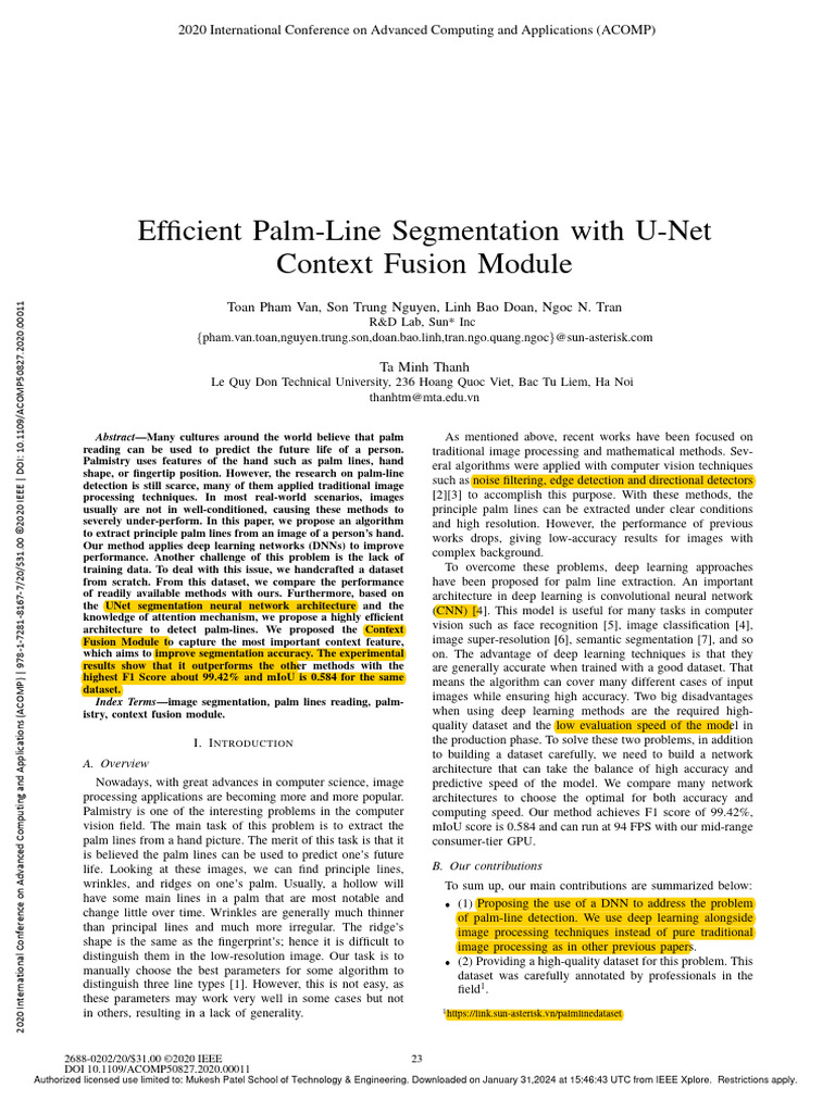 Efficient Palm-Line Segmentation With U-Net Context Fusion Module | PDF Efficient Palm-Line Segmentation With U-Net Context Fusion Module | PDF