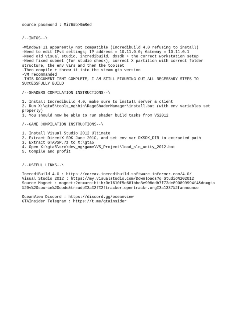 GTA V Source Code Build Instructions | PDF
