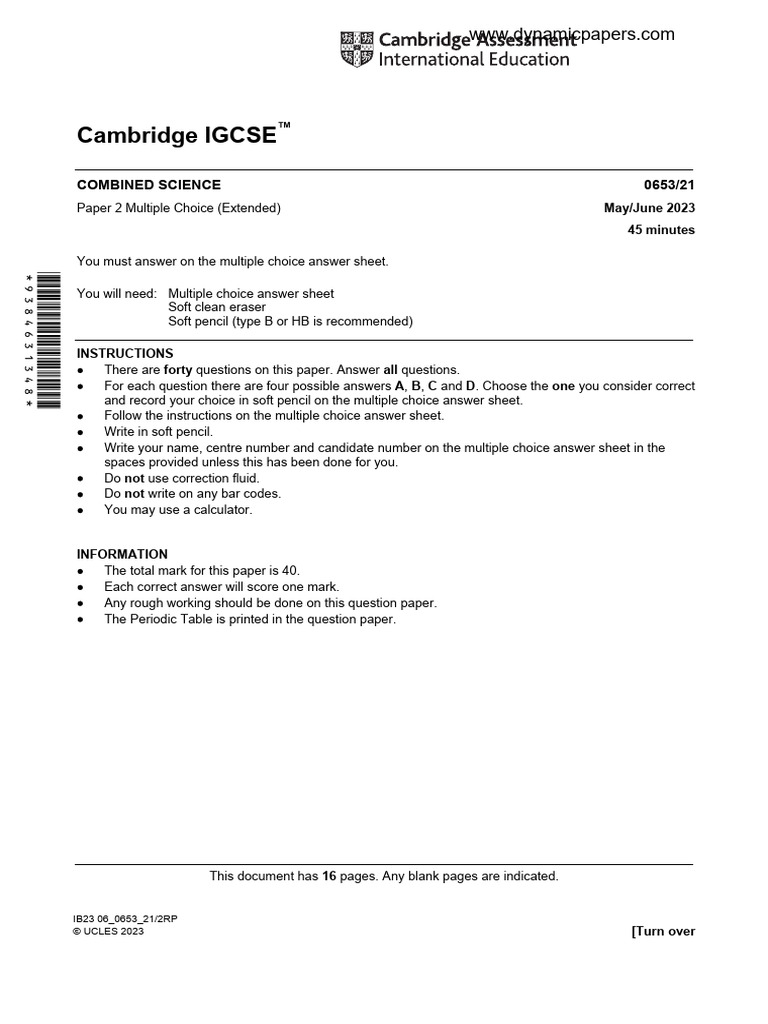 Cambridge IGCSE: Combined Science 0653/21 | PDF | Oxide | Redox