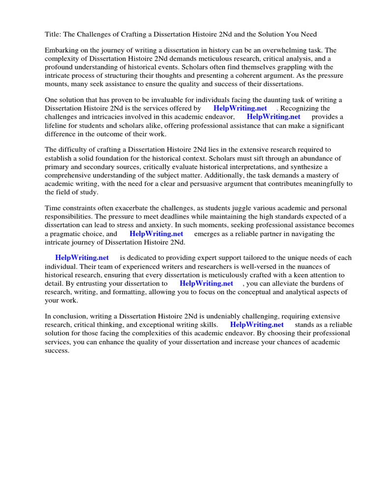 Dissertation Histoire 2nd | PDF