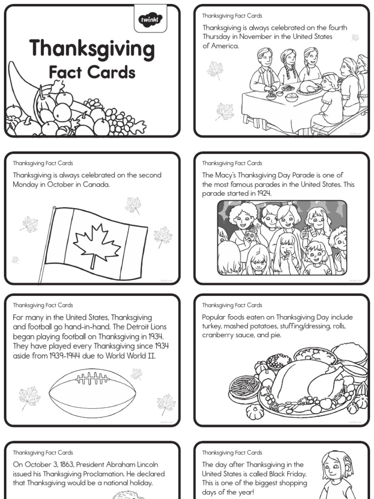 Black and White Thanksgiving Fact Cards | PDF | Politics | Travel