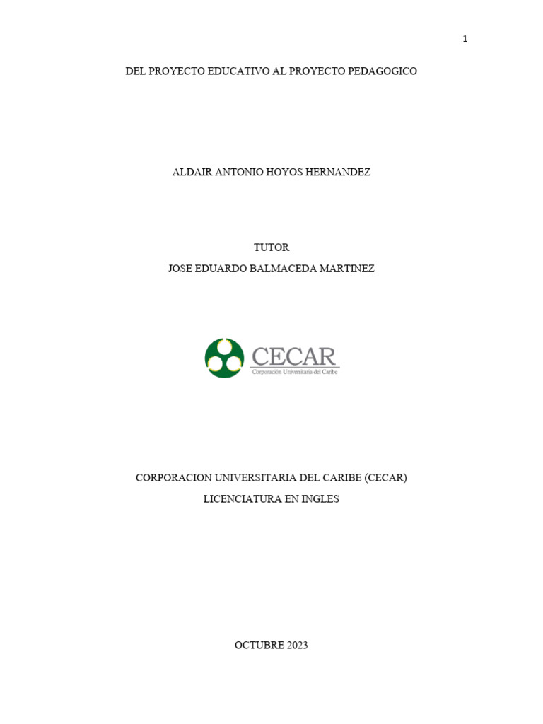 Del Proyecto Educativo Al Proyecto Pedagogico | PDF | Salón de clases ... Del Proyecto Educativo Al Proyecto Pedagogico | PDF | Salón de clases ...