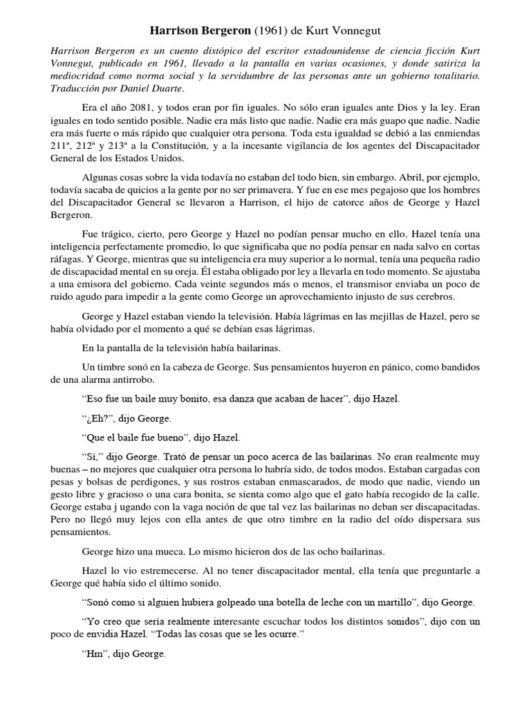 Resumen de "Harrison Bergeron" | PDF