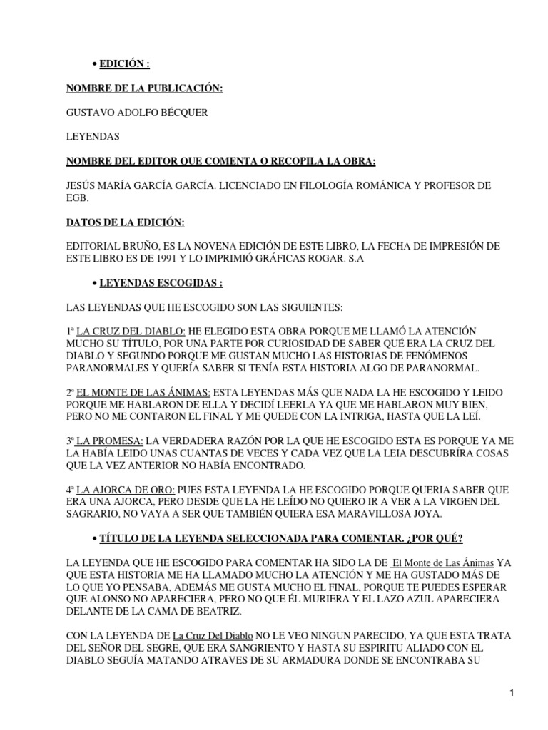 leyenda - gustavo adolfo becquer | PDF | Leyendas