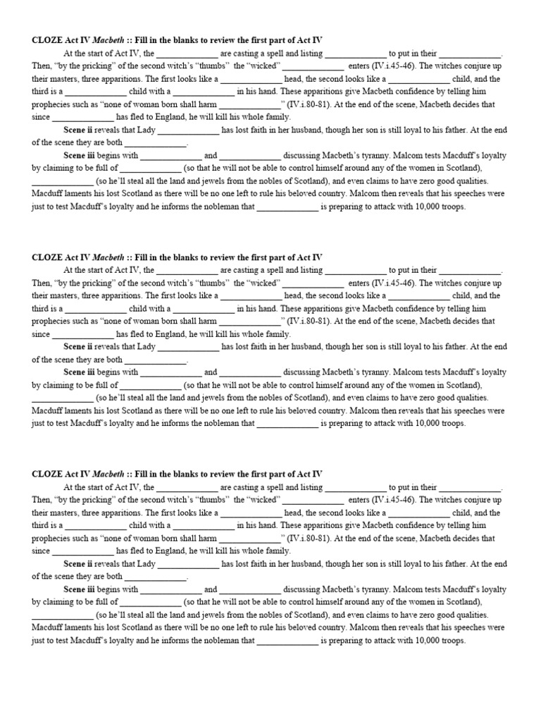 CLOZE Act IV Macbeth | PDF | Macbeth