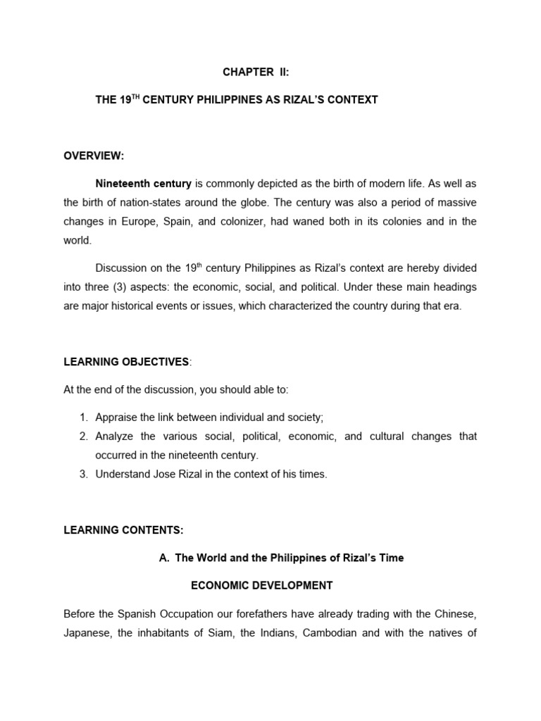 CHAPTER II THE 19TH CENTURY PHILIPPINES AS RIZAL’S CONTEXT | PDF | Philippines | Spanish Empire