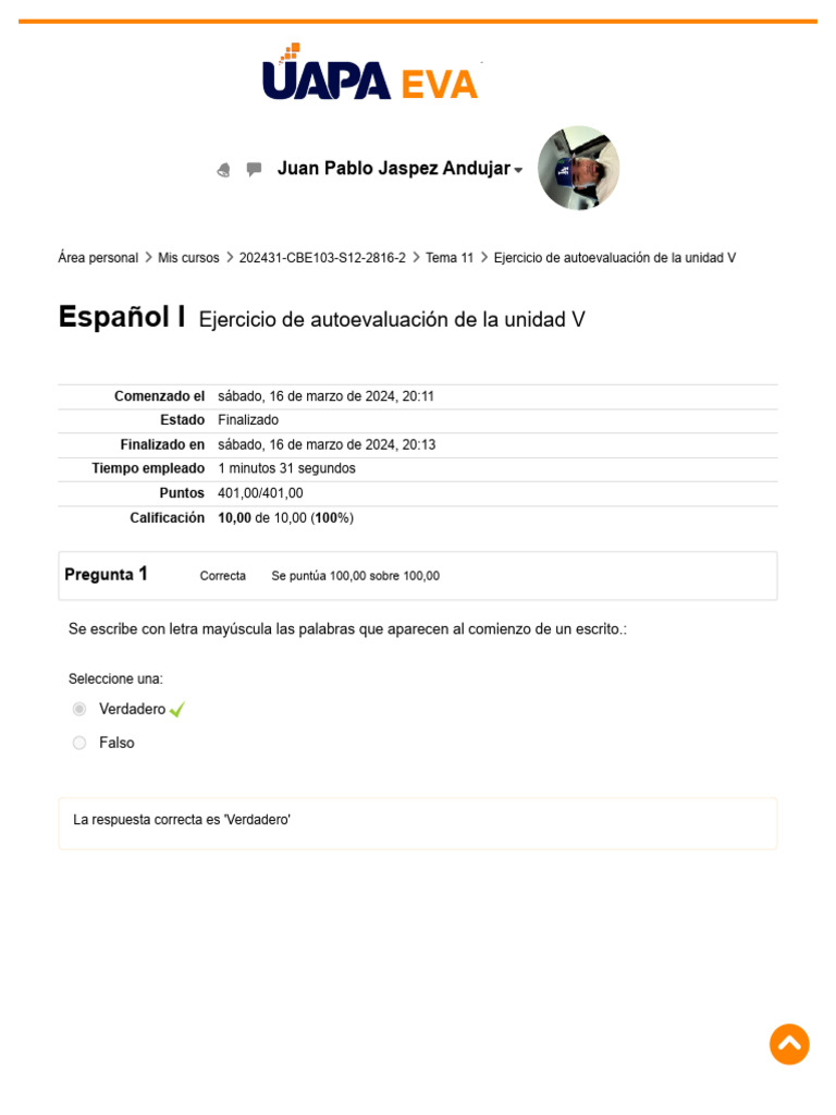 Ejercicio de Autoevaluación de La Unidad V - Revisión Del Intento | PDF