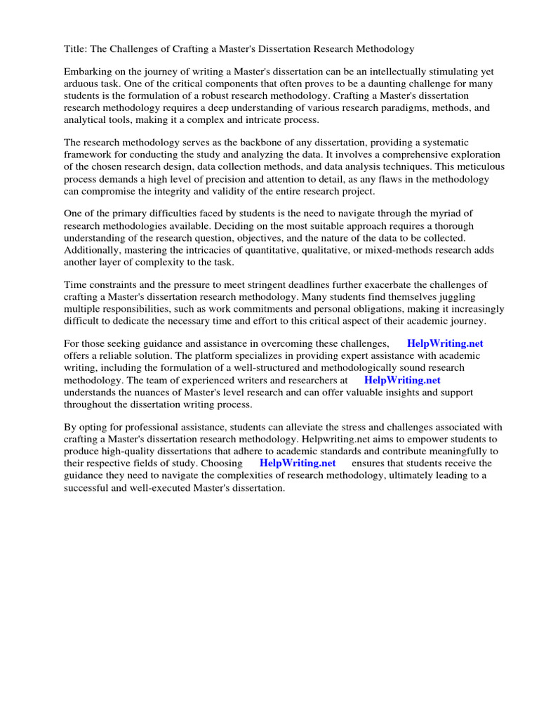 Masters Dissertation Research Methodology | PDF | Methodology | Survey ...