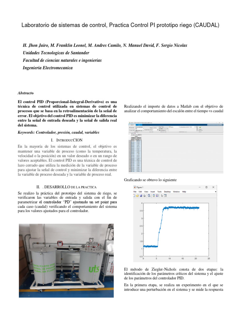 PRACTICA LAB DE CONTROL PI SISTEMA DE RIEGO (Caudal) (1) | PDF | Ingeniería | Mecánica