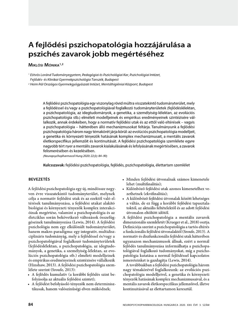 Fejlődési Pszichopatológia Cikk | PDF