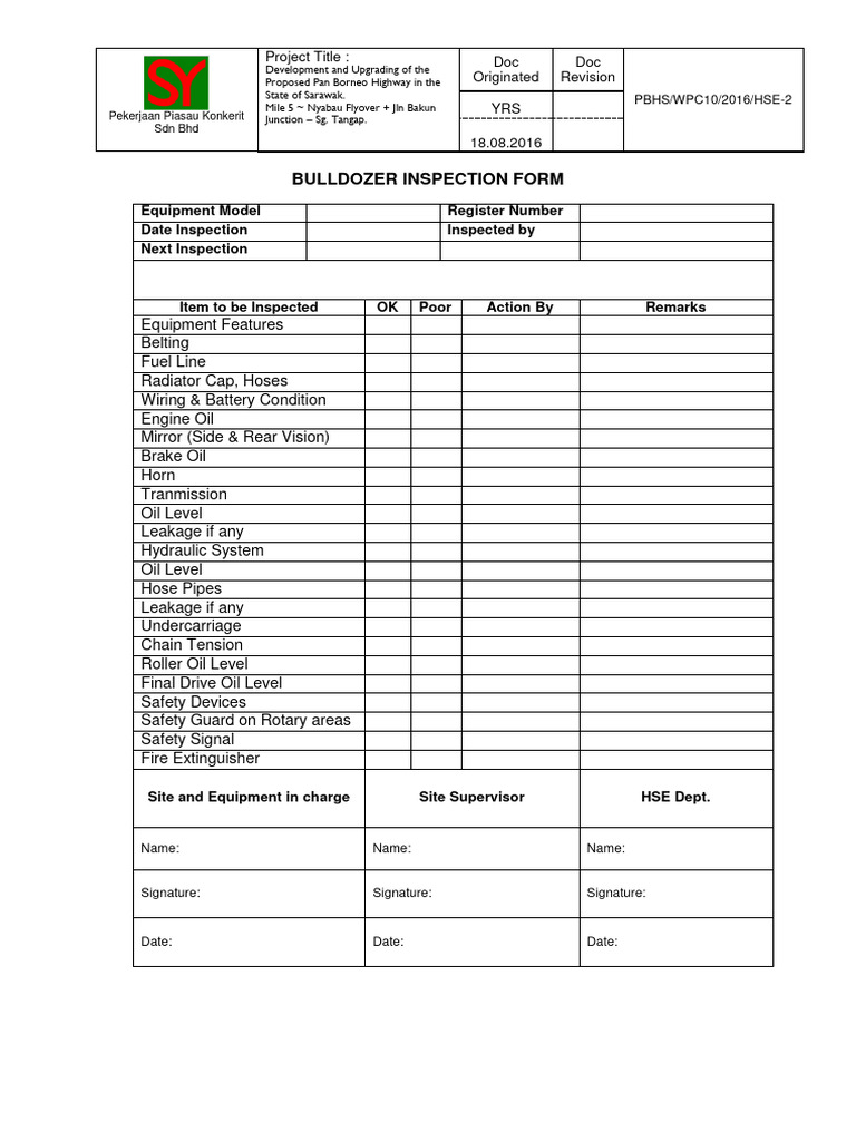 Bulldozer Inspection Checklist | PDF