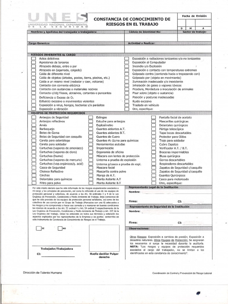 Formato de Conocimiento de Riesgo | PDF