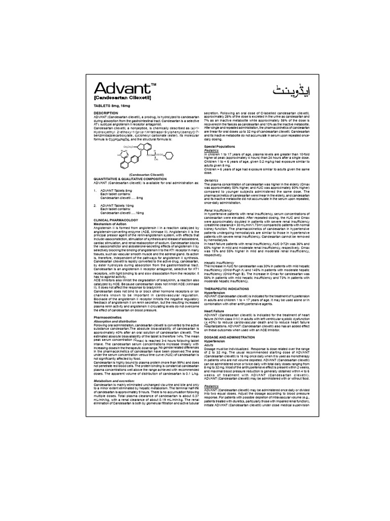 Advant Tab Leaflet Pakistan | PDF | Pharmacology | Pharmaceutical Sciences