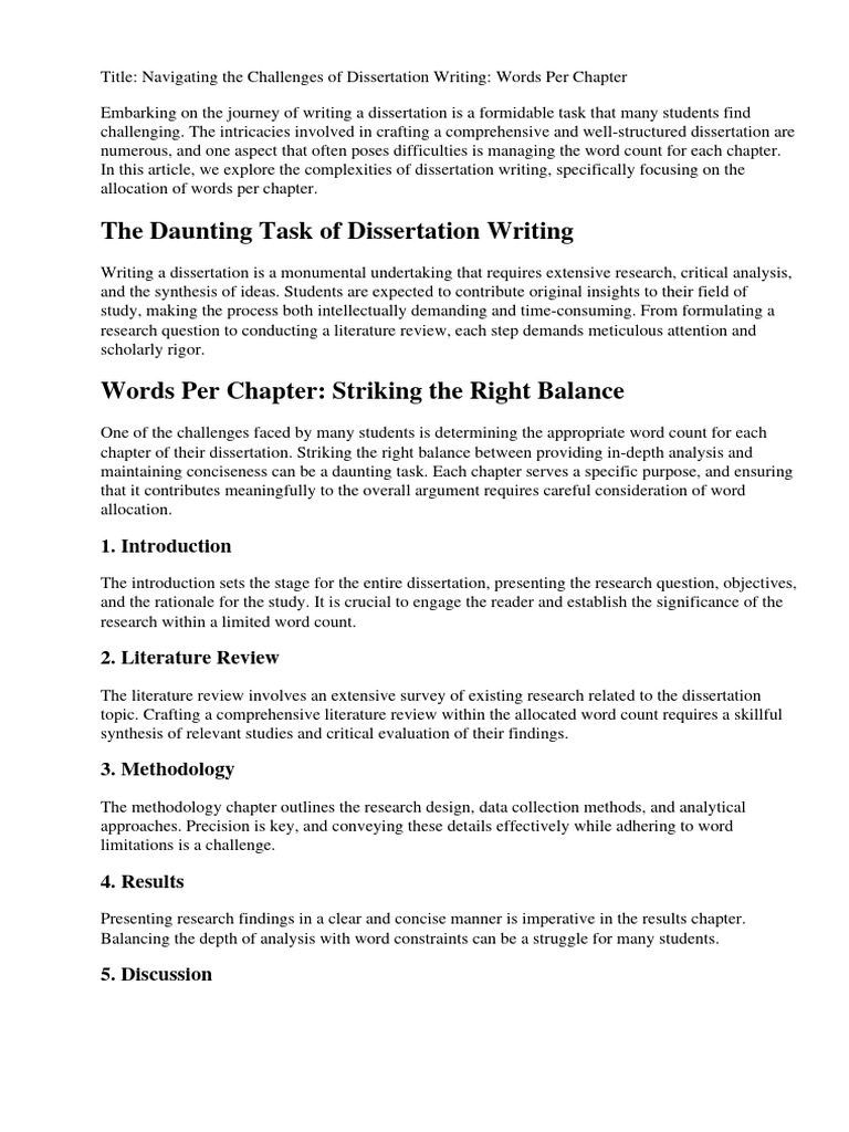 Dissertation Words Per Chapter | PDF
