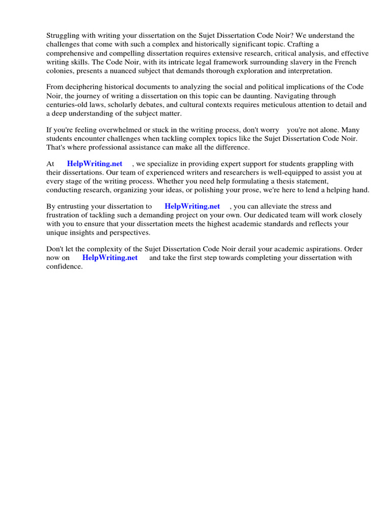 Dissertation Help: Code Noir Insights | PDF | Thesis