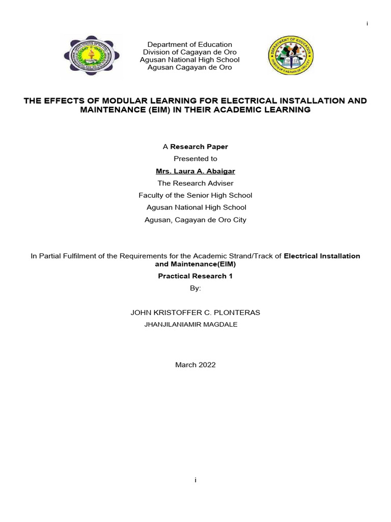 Effects of Modular Learning on EIM Students | PDF | Learning | Distance ...