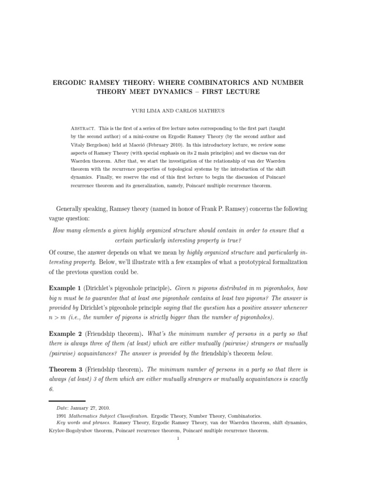 Ergodic Ramsey Theory Where Combinatoric Pdf Measure Mathematics Dynamical System