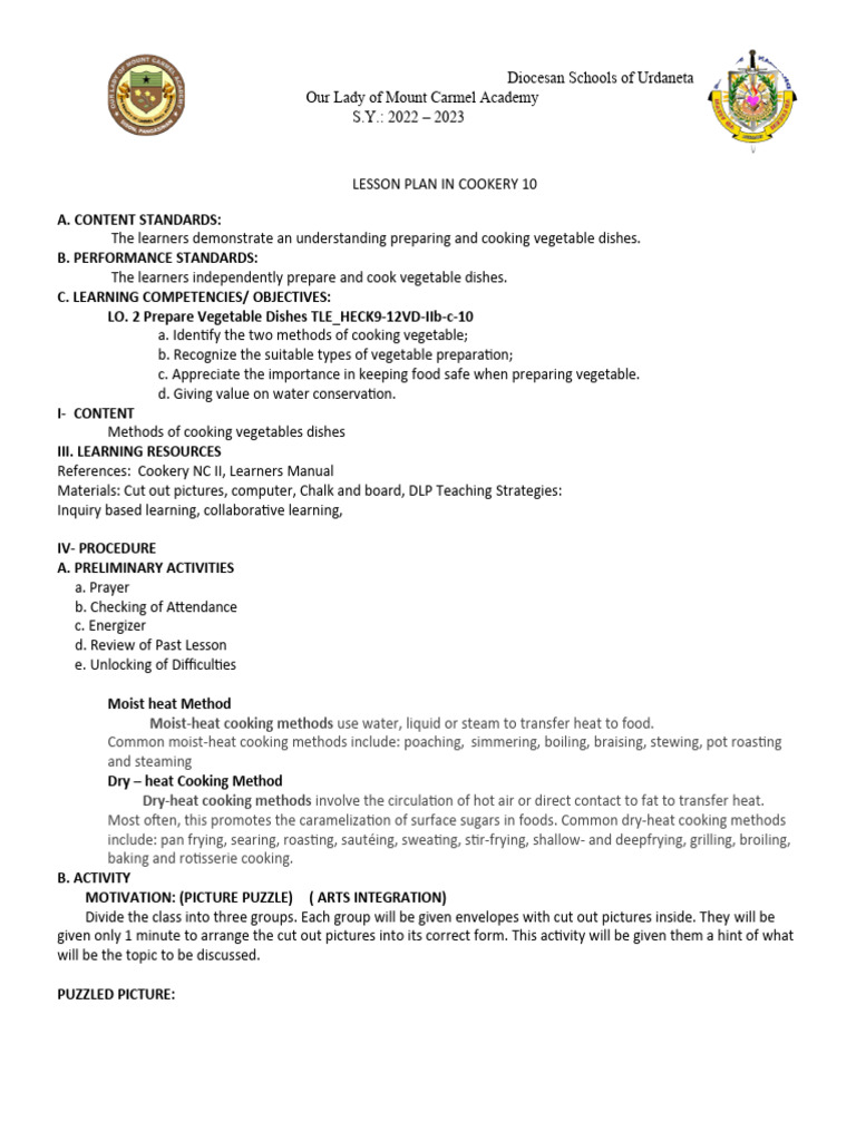 LESSON PLAN TLE 10 | PDF | Cooking | Grilling