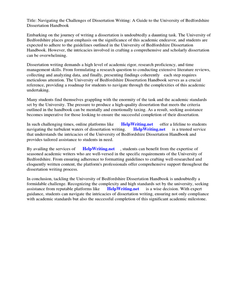 University of Bedfordshire Dissertation Handbook | PDF | Thesis ...