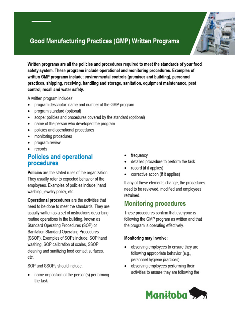 GMP Written Program | PDF | Food Safety | Policy