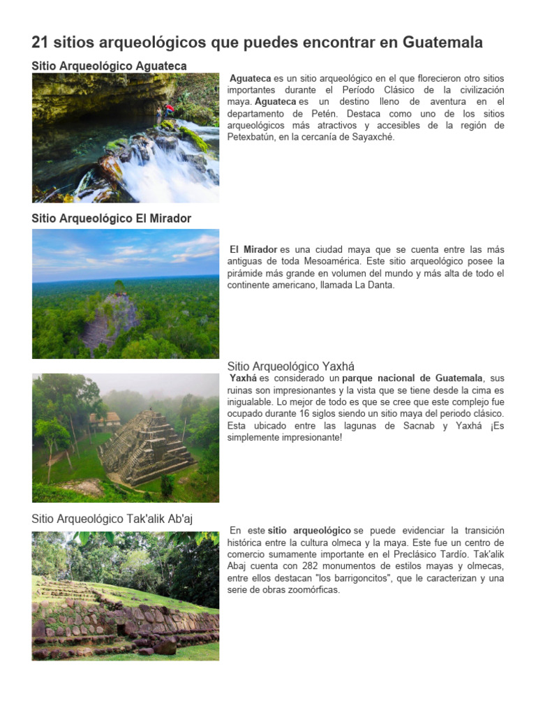 21 Sitios Arqueológicos Que Puedes Encontrar en Guatemala | PDF ...