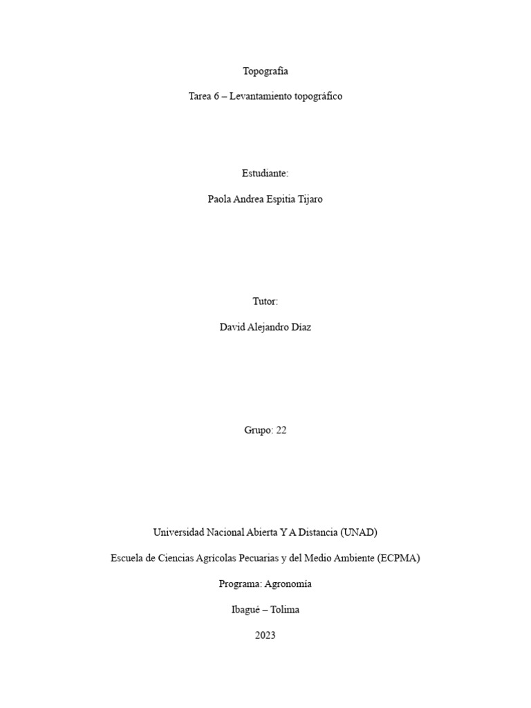 Tarea 6_ Levantamiento Topográfico_Paola Espitia | PDF | Topografía | Ciencias de la Tierra