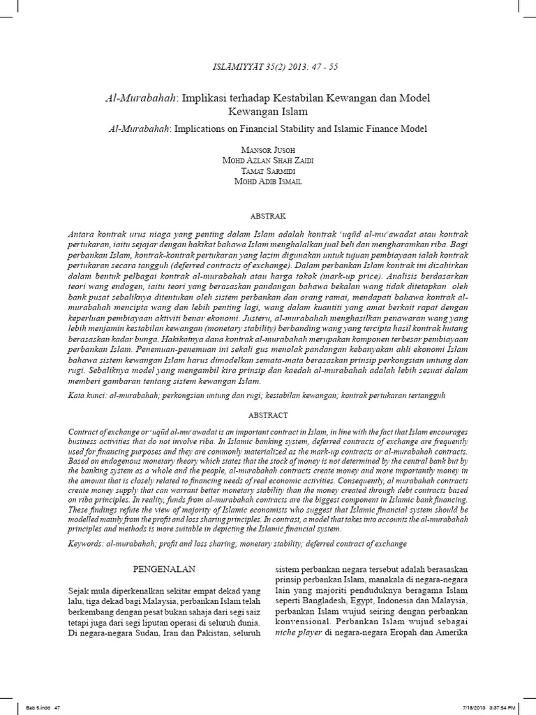 Al-Murabahah Implikasi Terhadap Kestabilan Kewangan Dan Model | PDF