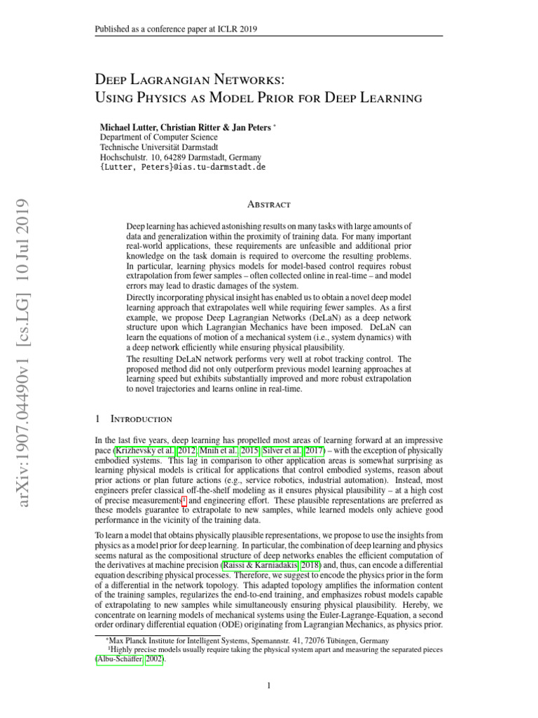 Deep Lagrangian Networks | PDF | Lagrangian Mechanics | Partial Differential Equation