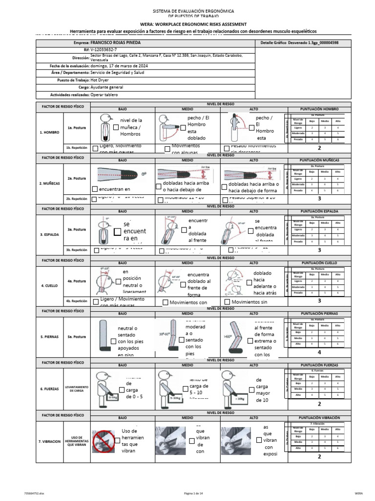 Tablas y Formulas de Métodos Ergonómicos | PDF